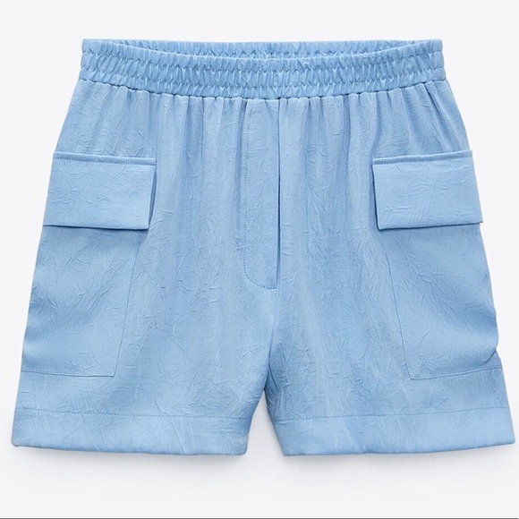Zara | Shorts | Zara Satin Effect Cargo Shorts Light Blue Xs | Poshmark